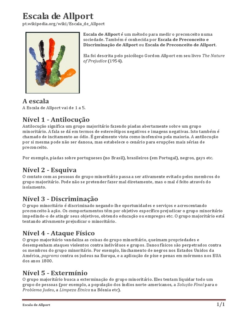 Allport's Scale Measures Prejudice in 5 Levels | PDF | Sociedade ...