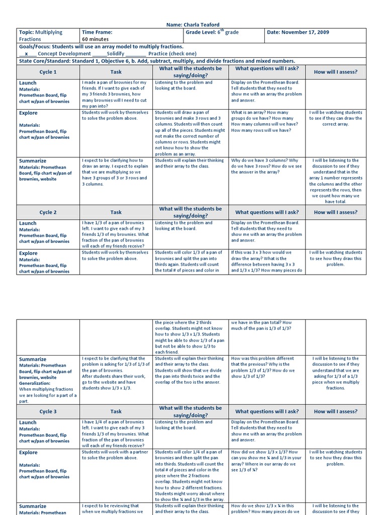 Multiplying Fractions Lesson Plan | PDF | Fraction (Mathematics ...