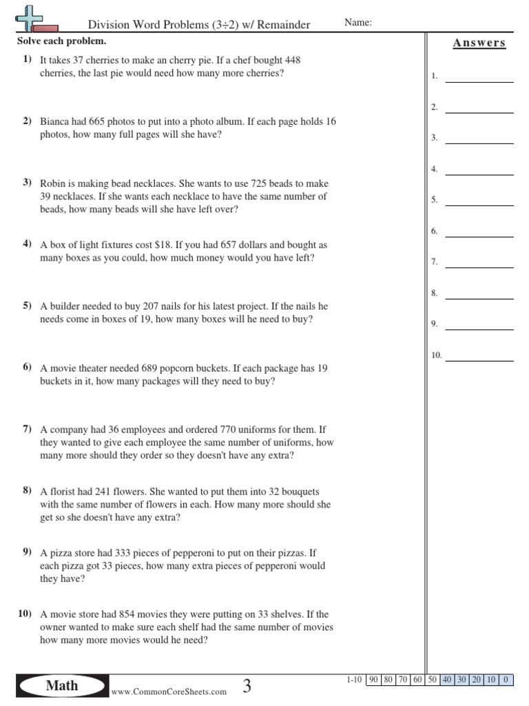 Division Word Problems with Remainders | PDF