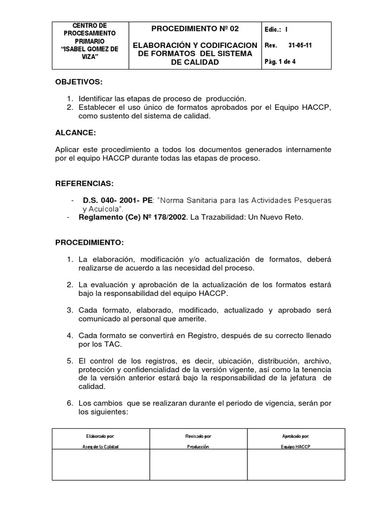 Procedimiento #02 Elaboración y Codificación de Formatos Del Sistema de ...