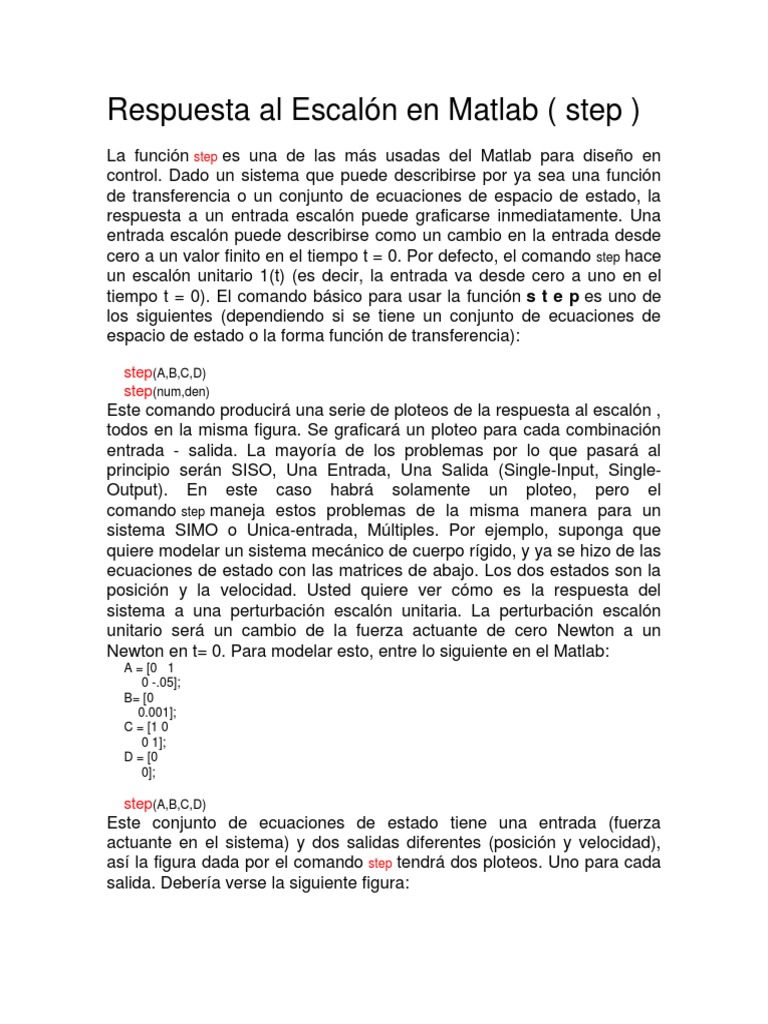 Escalón en Matlab | PDF | Matriz (Matemáticas) | Función (Matemáticas)