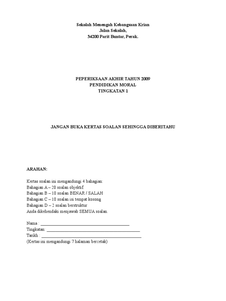 Pendidikan Moral Tingkatan 1 Pdf