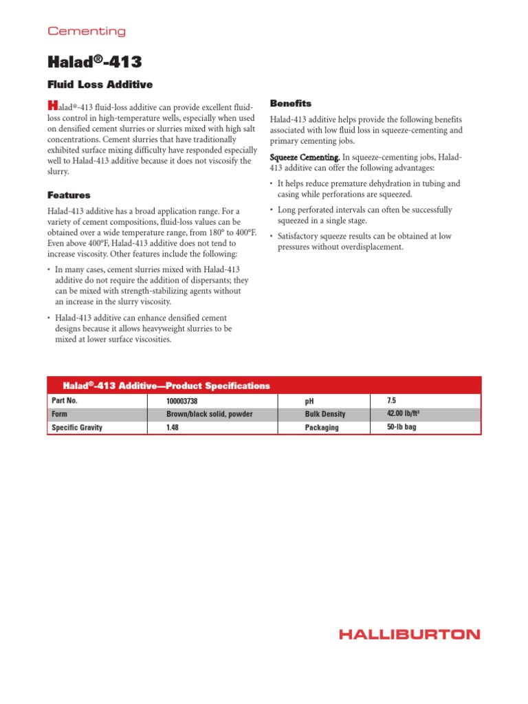 Halad d413 HT FLC | PDF | Cement | Viscosity