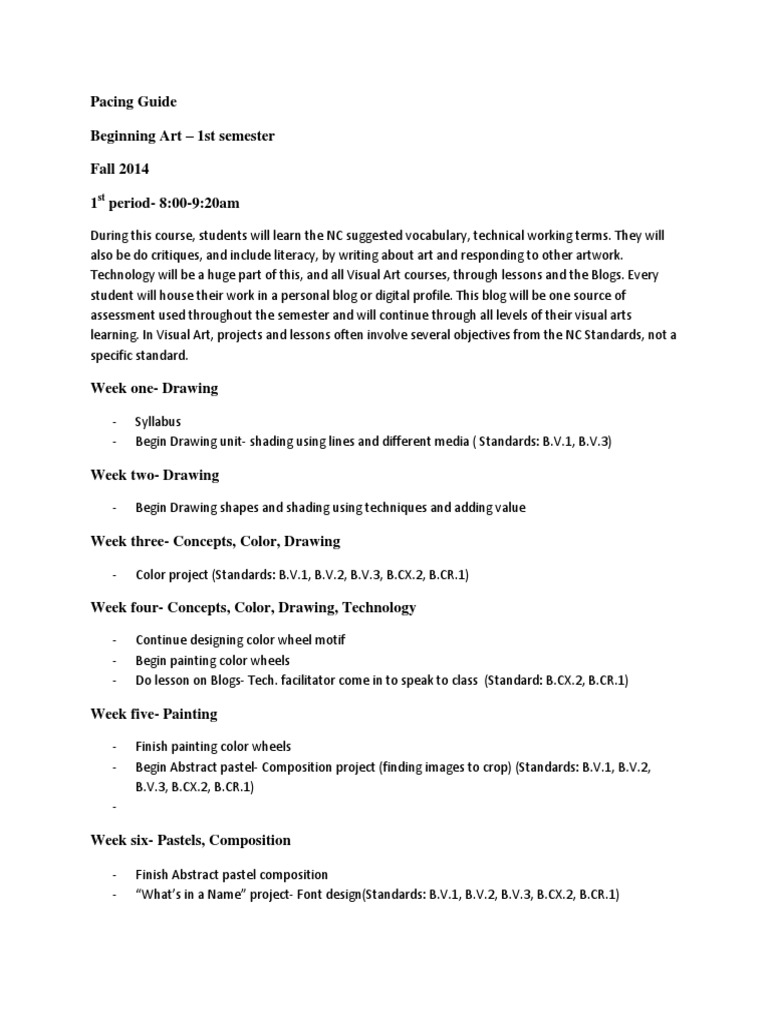 Pacing Guide - Beginning Art 2014-2015 | PDF | Paintings | Drawing
