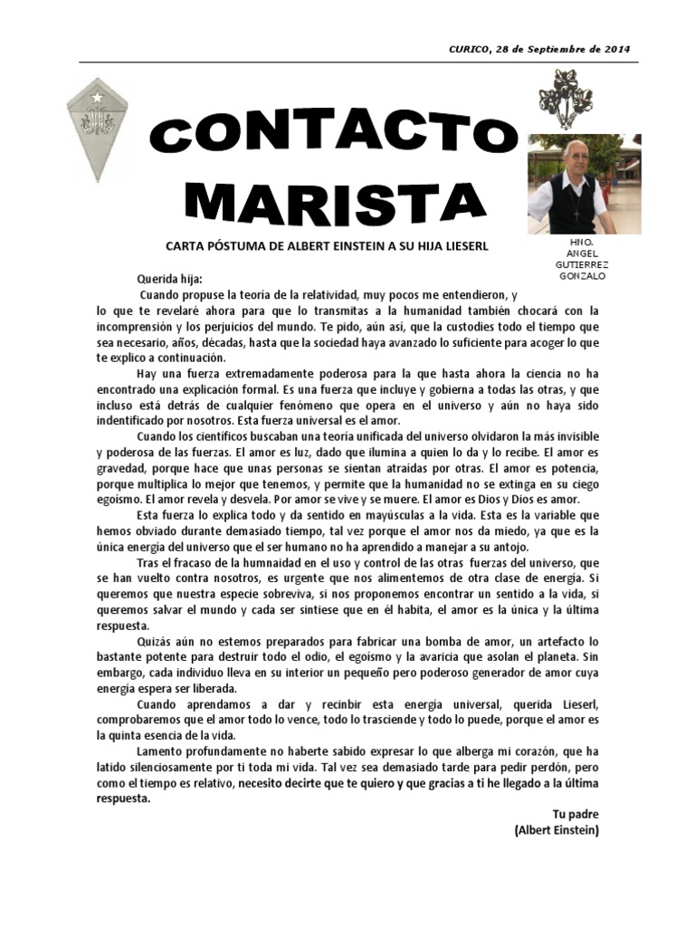 2014-Septiembre 28. Carta Postuma de Albert Einstein A Su Hija | PDF ...