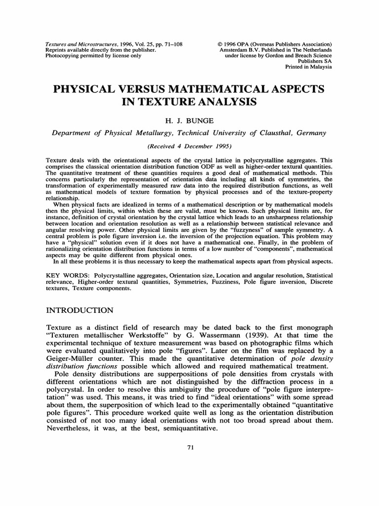 Physical Versus Mathematical Aspects in Texture Analysis | PDF | Crystallite | Crystal Structure