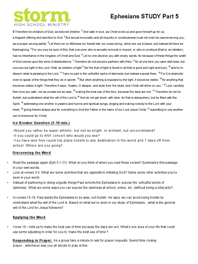 Ephesians Study Questions Chapter 5 | PDF | Epistle To The Ephesians ...