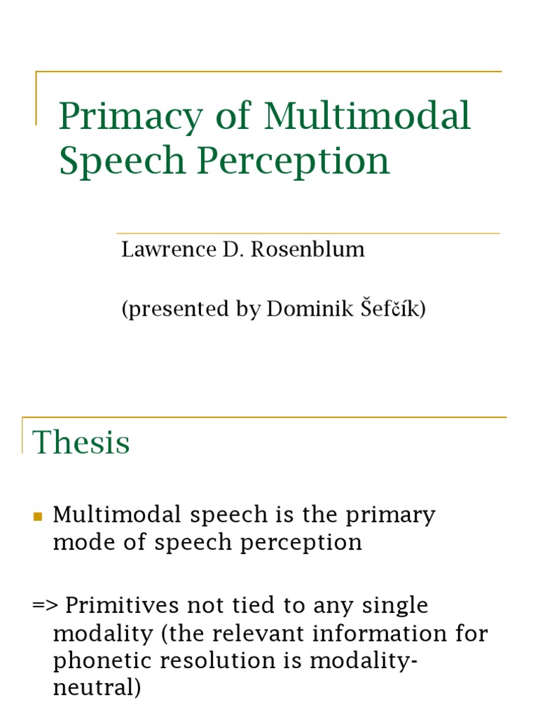 Primacy of Multimodal Speech Perception | PDF | Perception | Speech