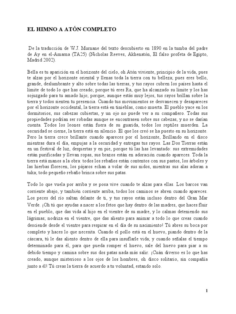 Himno a Atón completo | PDF | Akhenaton | Horus
