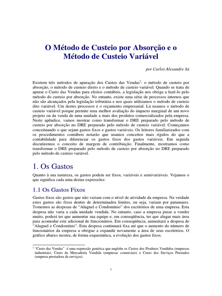 O Metodo de Custeio Por Absorcao e o Metodo de Custeio Variavel | PDF