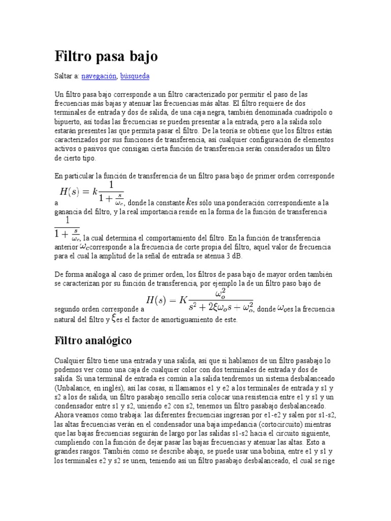 Filtro Pasa Bajo Pdf Filtro De Paso Bajo Procesamiento De La Señal