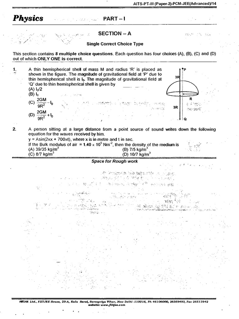 Fitjee AITS PT 3 Paper 1+2 | Download Free PDF | Lens (Optics) | Force