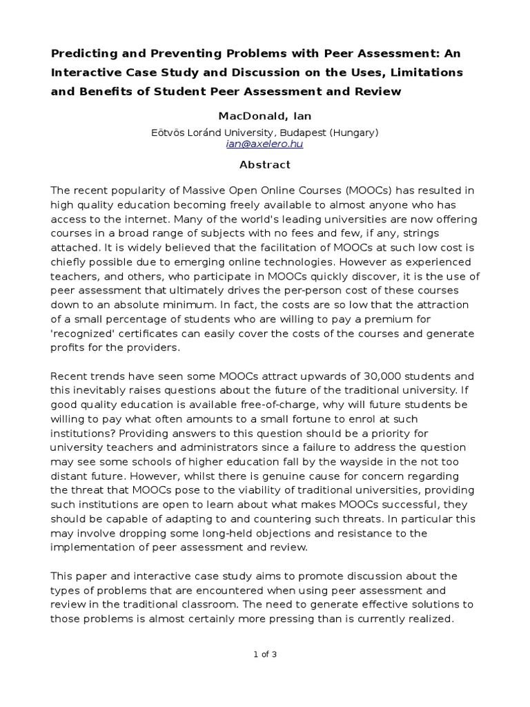 Challenges in Peer Assessment | PDF | Social Science