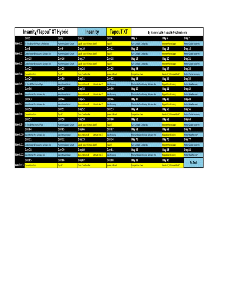 TapouT XT 90-Day Workout Schedule | PDF | Physical Exercise | Recreation