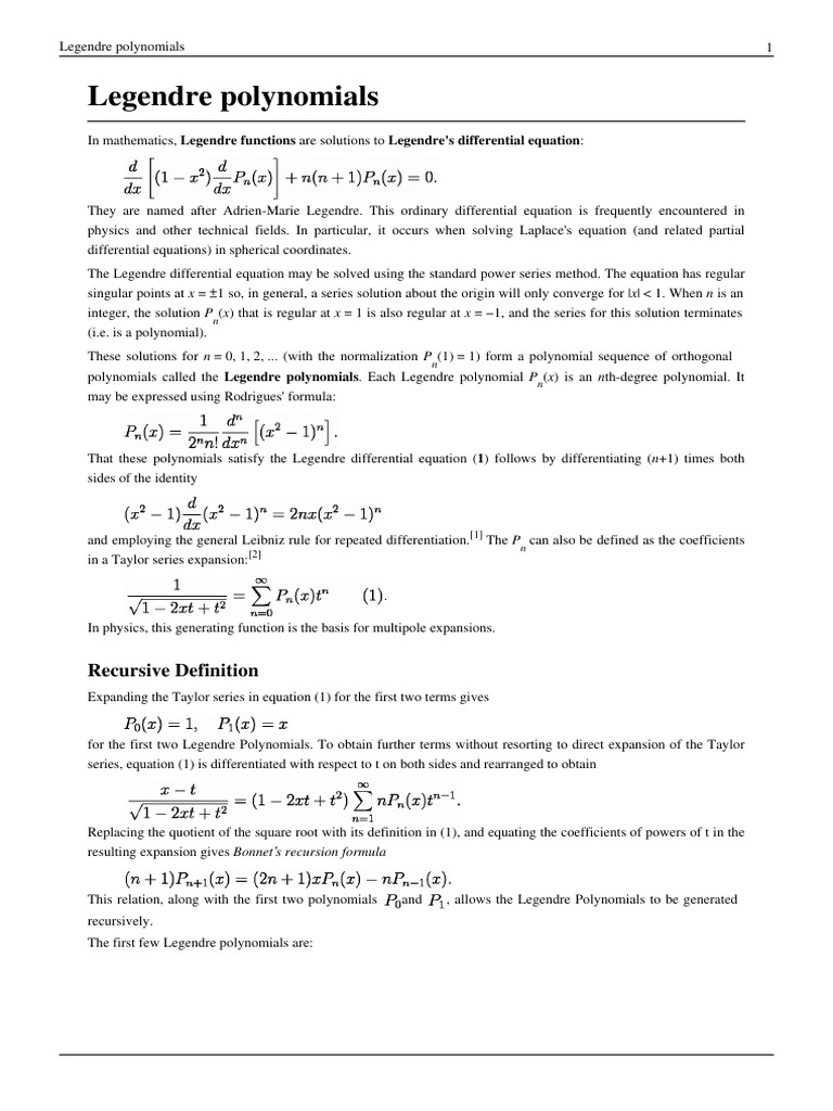 Legendre Polynomials | PDF | Abstract Algebra | Analysis