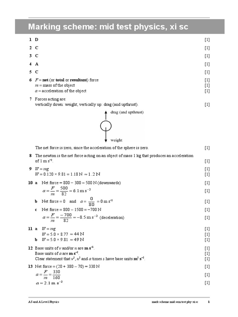 Mid Test Physics Marking Scheme XI SC | PDF | Teaching Methods ...