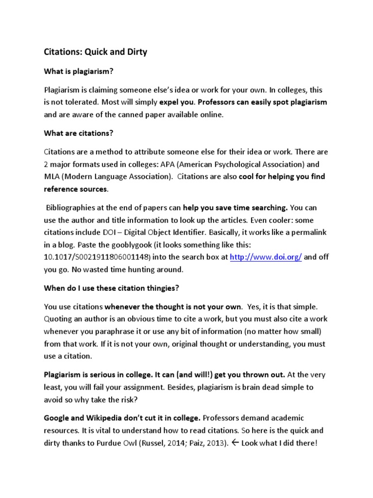 Citation Handout | PDF | Citation | Plagiarism
