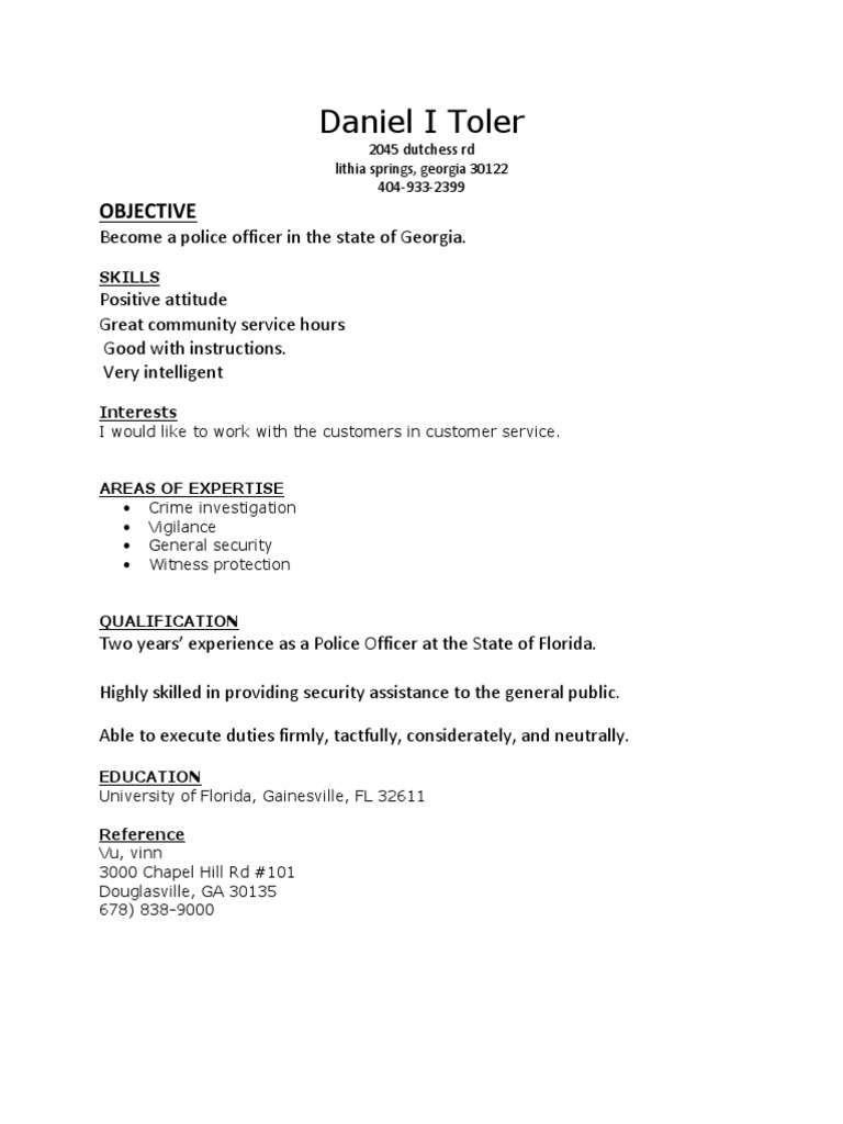Georgia Police Officer Resume Summary | PDF