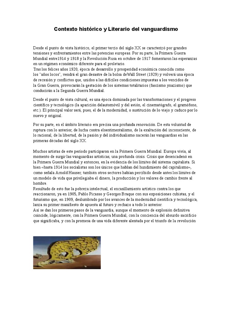 Contexto Histórico y Literario Del Vanguardismo PDF | PDF | Vanguardia