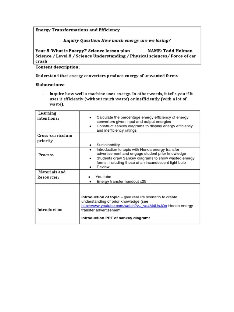 Energy Efficiency and Sankey Diagrams | PDF | Efficiency | Lesson Plan