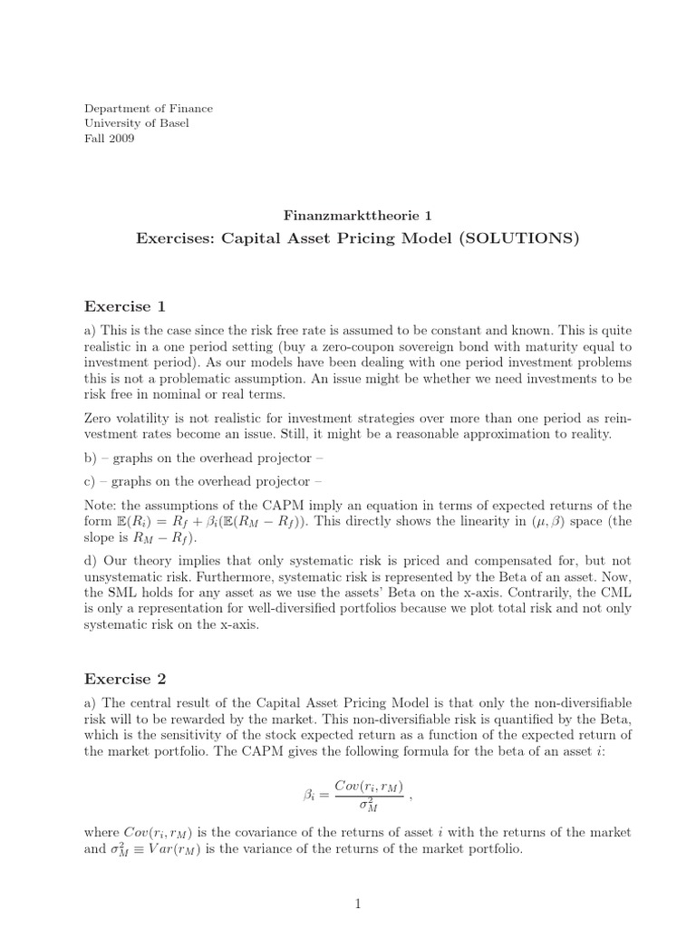 Exercises: Capital Asset Pricing Model (SOLUTIONS) : Department of ...