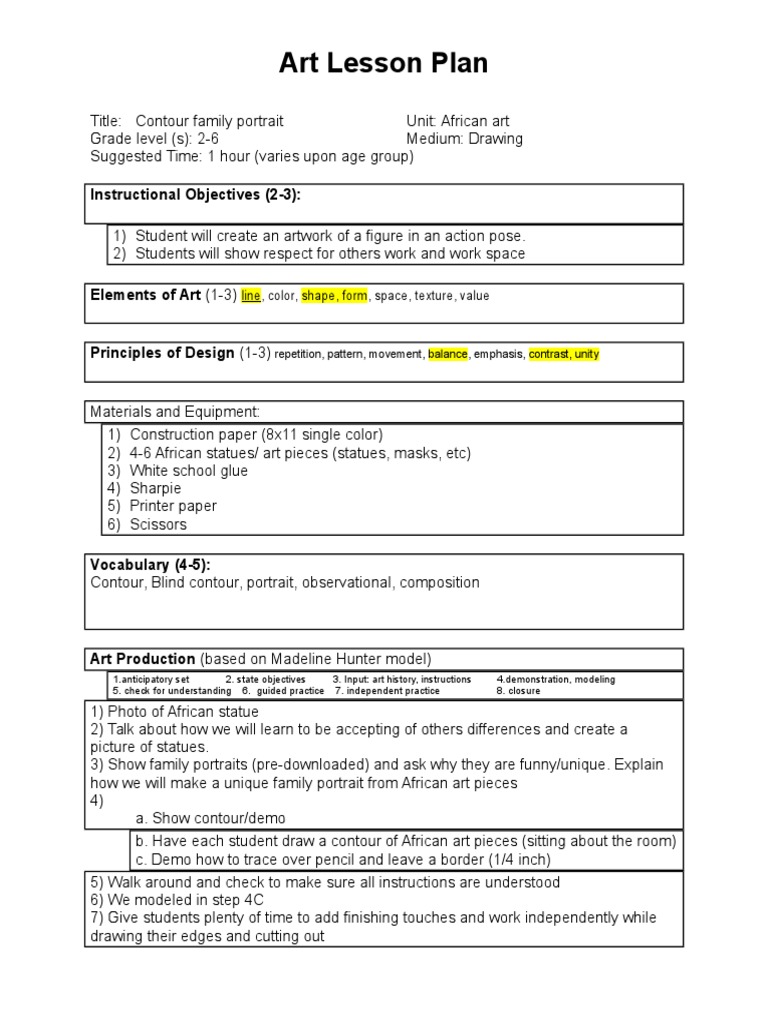 Art Lesson Plan: Instructional Objectives (2-3) | PDF