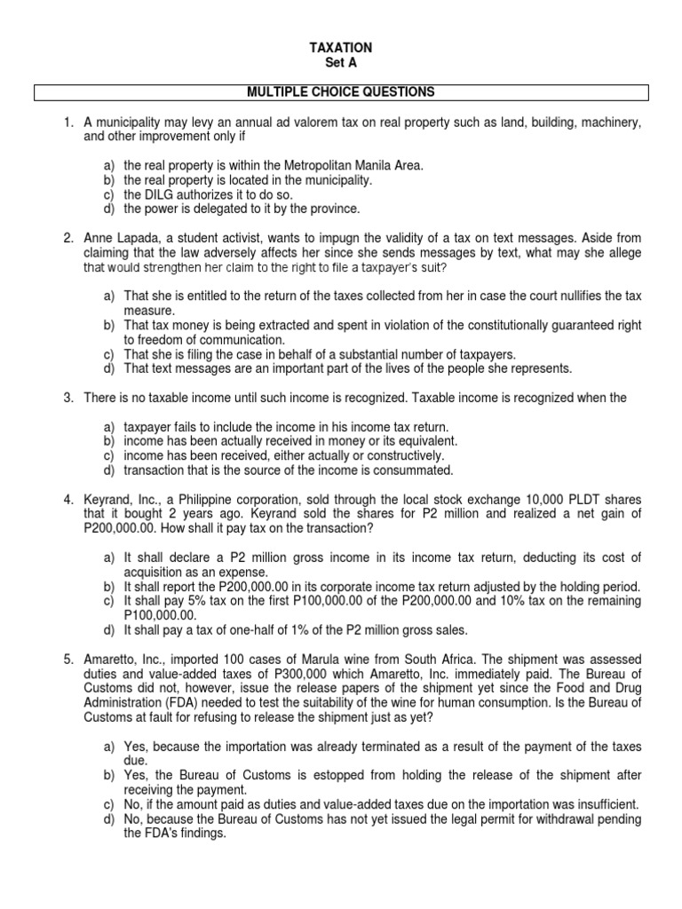 Taxation Questions | PDF | Internal Revenue Service | Double Taxation