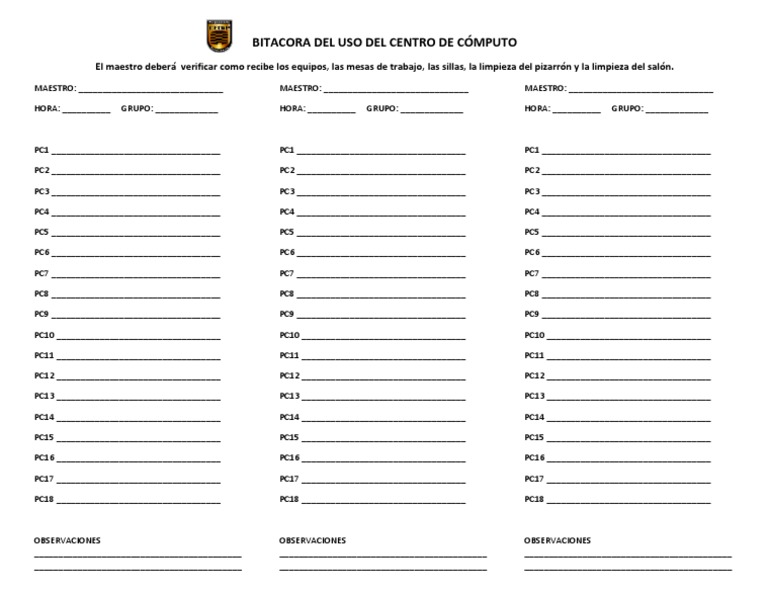Bitacora Del Uso Del Centro de Cómputo PDF | PDF
