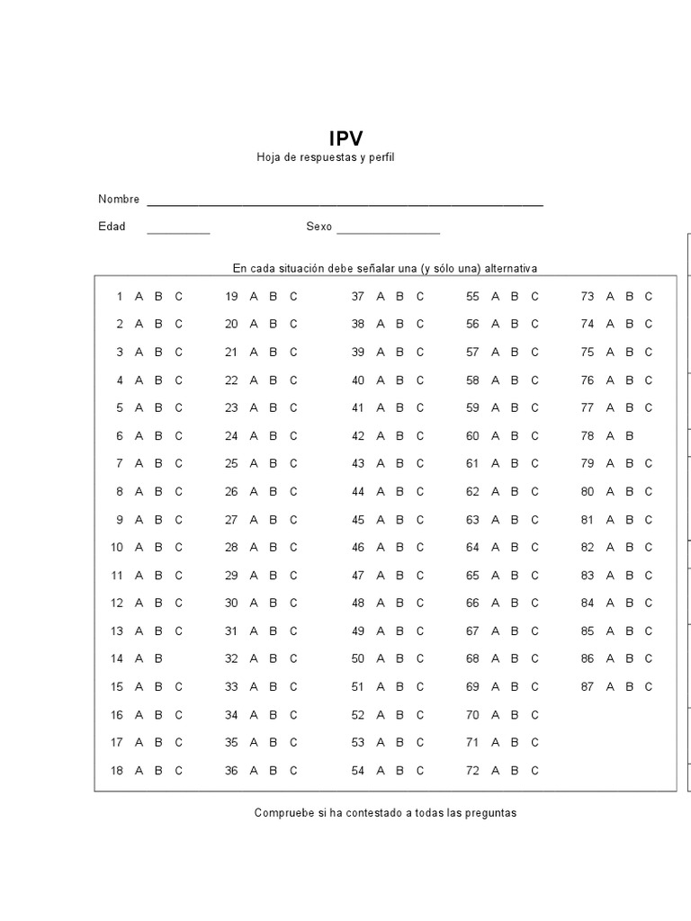 IPV. Hoja de Respuestas | PDF