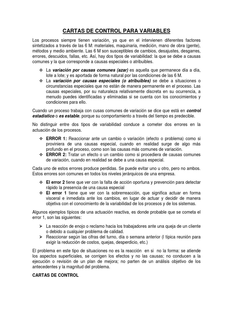 Cartas de Control para Variables | PDF | Desviación Estándar | Estadísticas