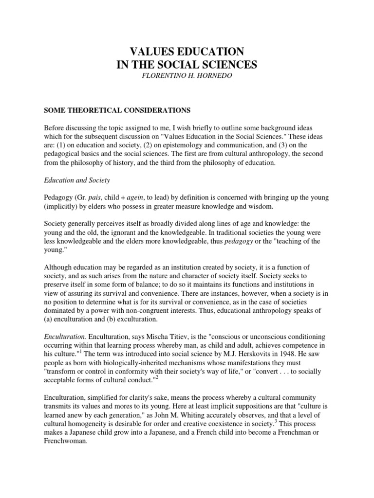 Values Education Pdf Science Cognition