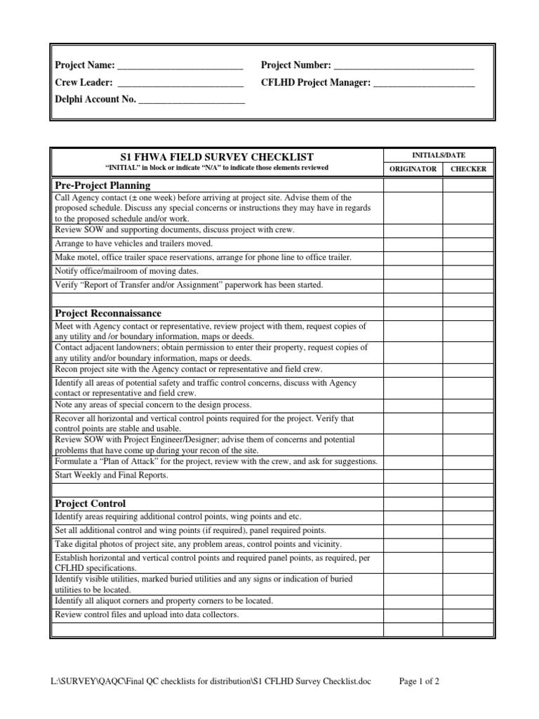 s1 Cfl Survey Checklist | Surveying | Technology & Engineering