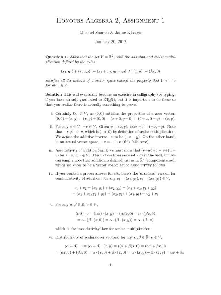 Honours Algebra 2 Assignment Overview | PDF | Basis (Linear Algebra ...