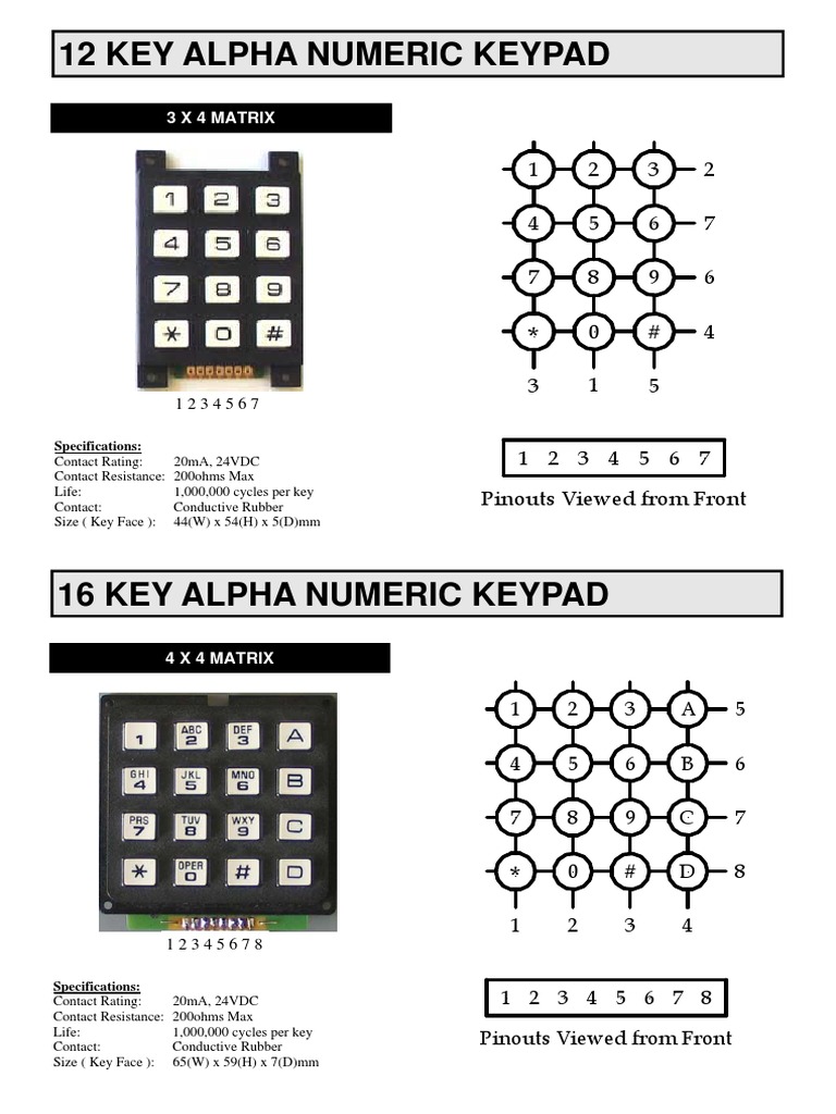 12 Key Alpha Numeric Keypad: 3 X 4 Matrix | PDF