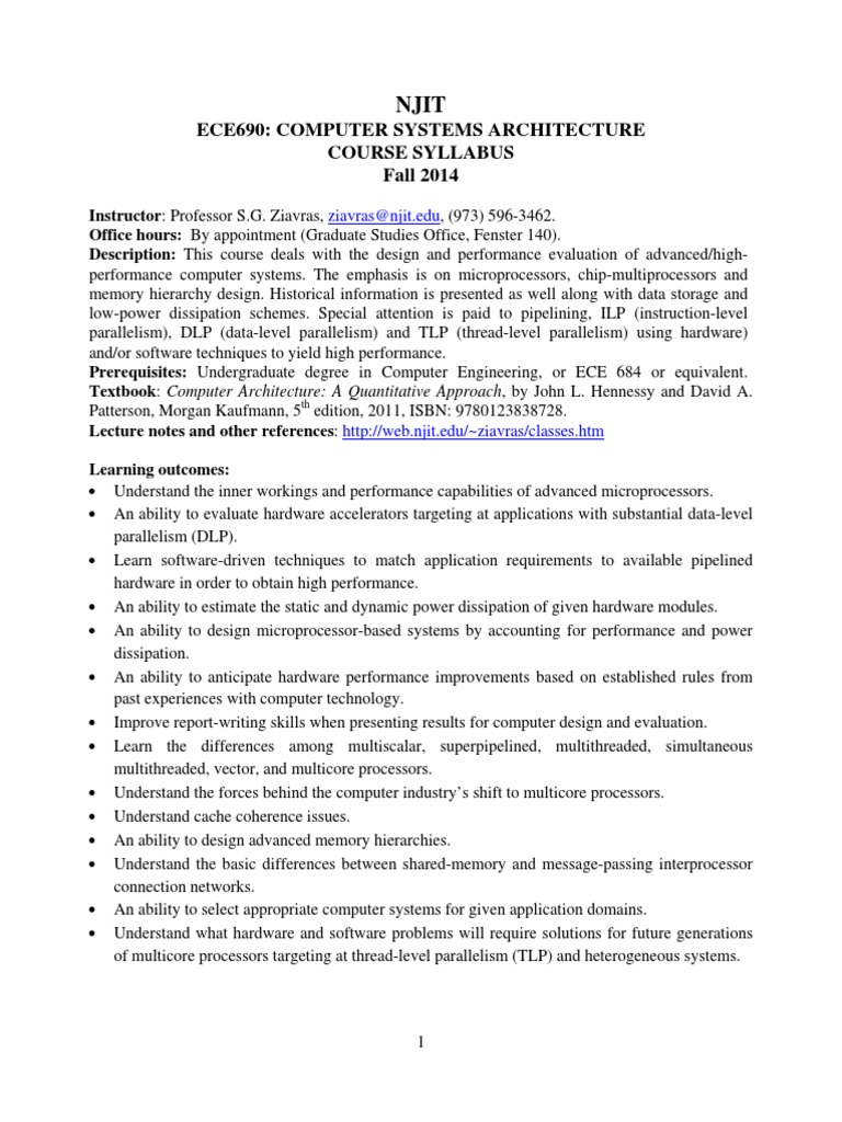 ECE690 Syllabus | PDF | Parallel Computing | Multi Core Processor
