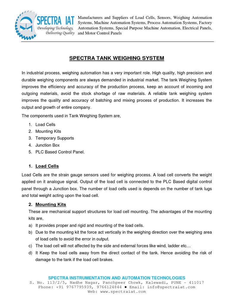 Spectra Tank Weighing System | PDF | Automation | Tanks
