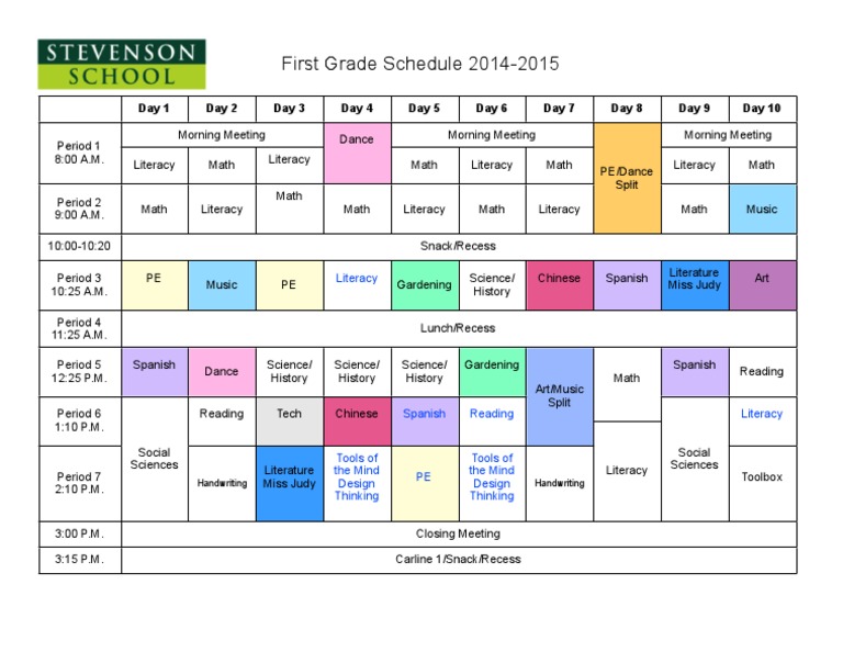 First Grade Daily Schedule 2014-2015 | PDF