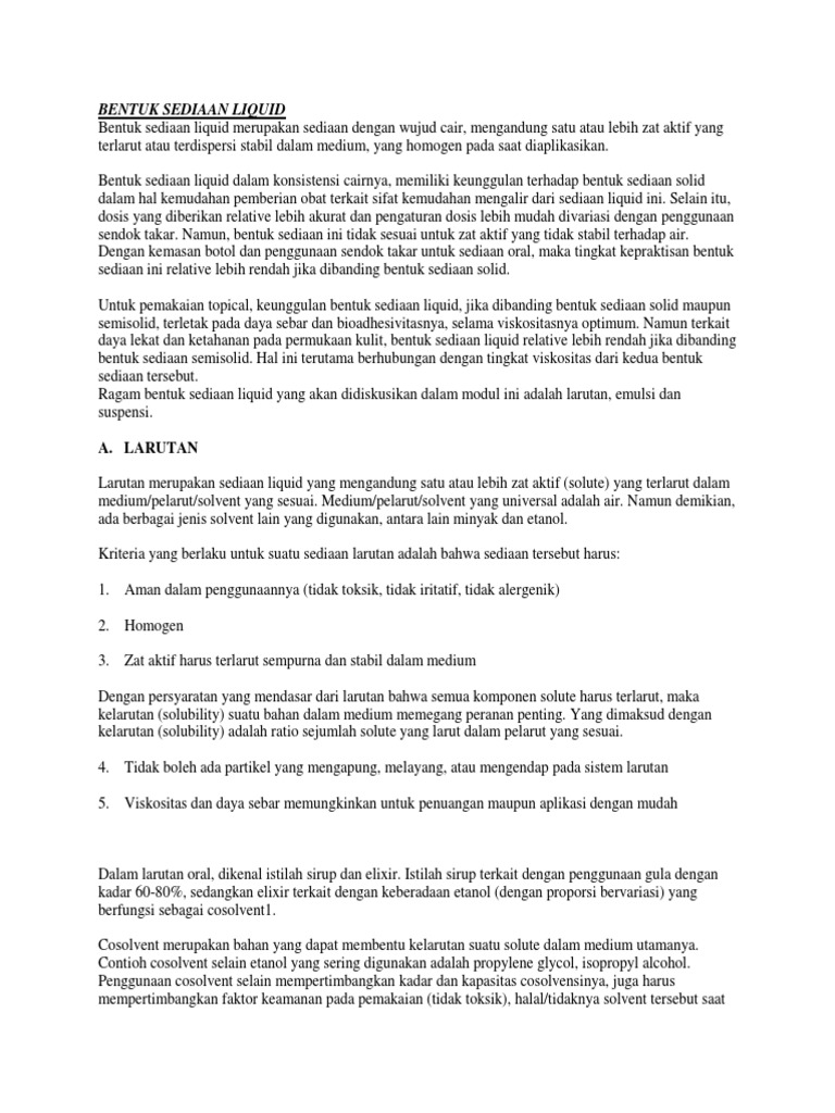 Bentuk Sediaan Liquid | PDF | Sains & Matematika