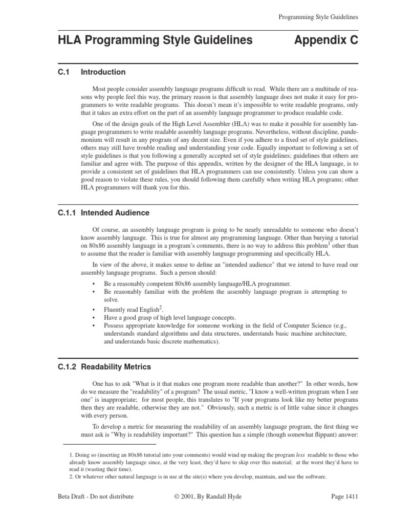 Hla Pr Ogramming Style Guidelines Appendix C Pdf Subroutine Modular Programming