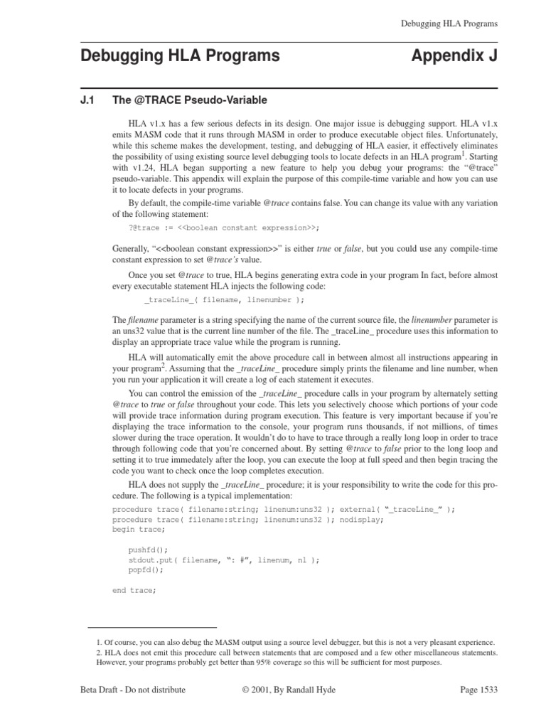 Deb Ugging Hla Programs Appendix J J 1 The Trace Pseudo Variable