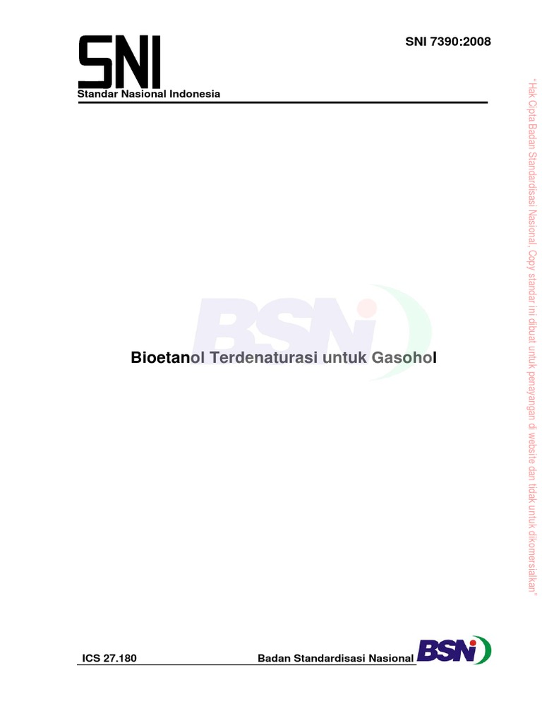 Bioetanol 23054 - SNI 7390 - 2008 PDF | PDF