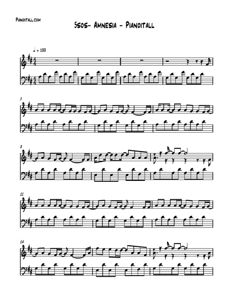 5sos - Amnesia - Pianoitall PDF | PDF