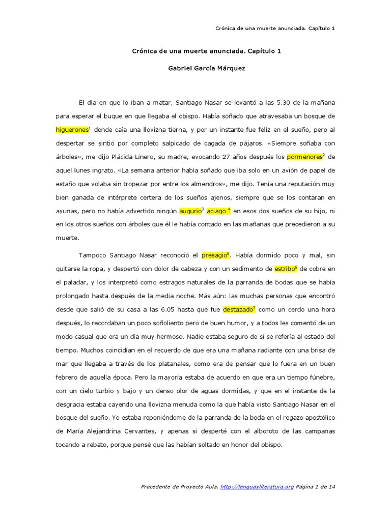Crónica de una muerte anunciada: Cap. 1 | PDF | Munición | Aves