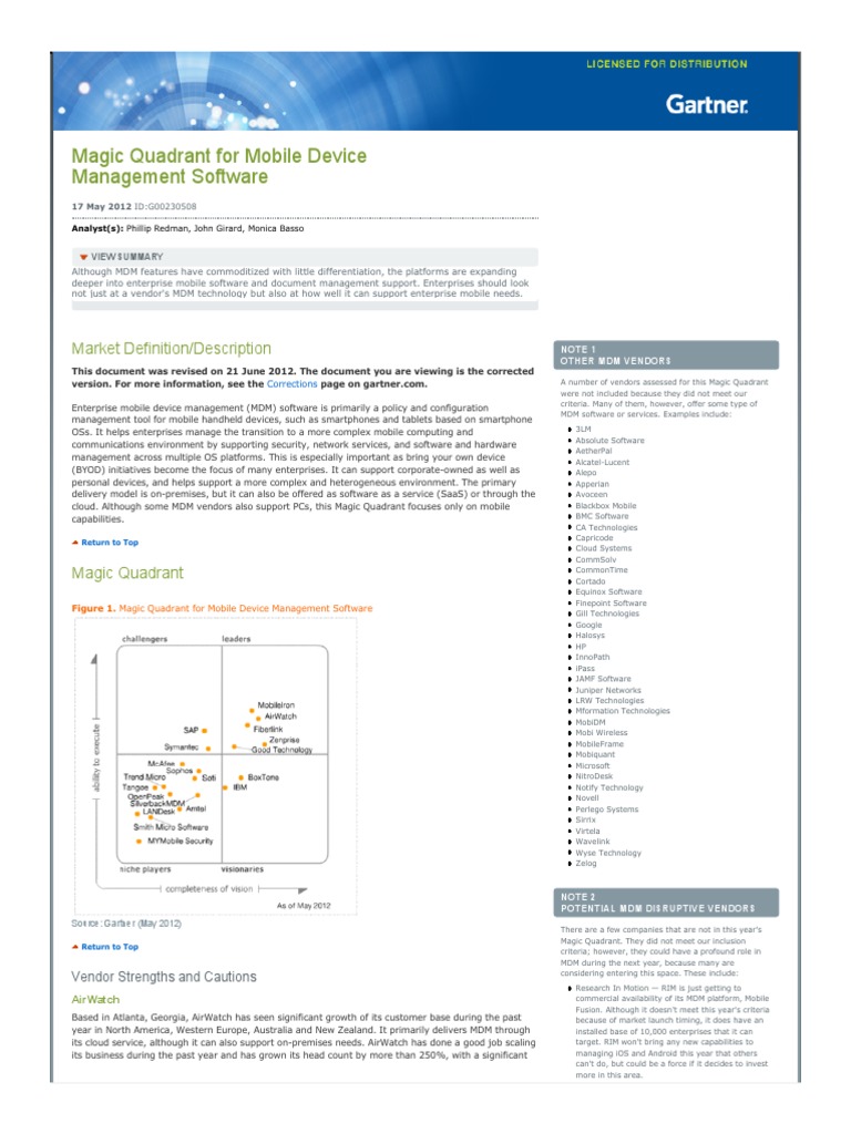 Magic Quadrant For Mobile Device Management Software | PDF
