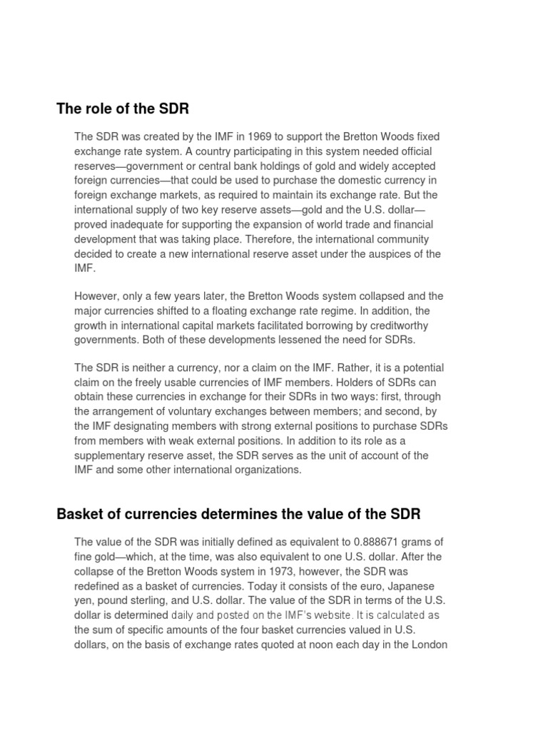 An Overview of the Special Drawing Right (SDR): Its Origins, Role as a ...