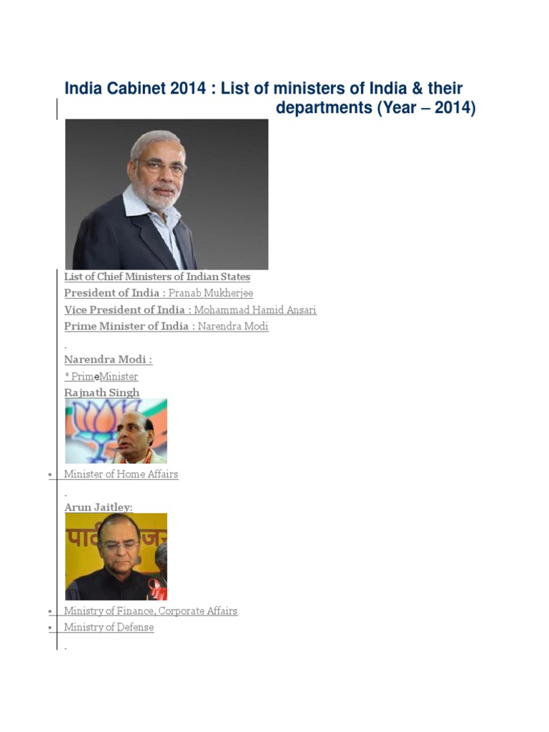 India Cabinet 2014: List of Ministers of India & Their Departments ...