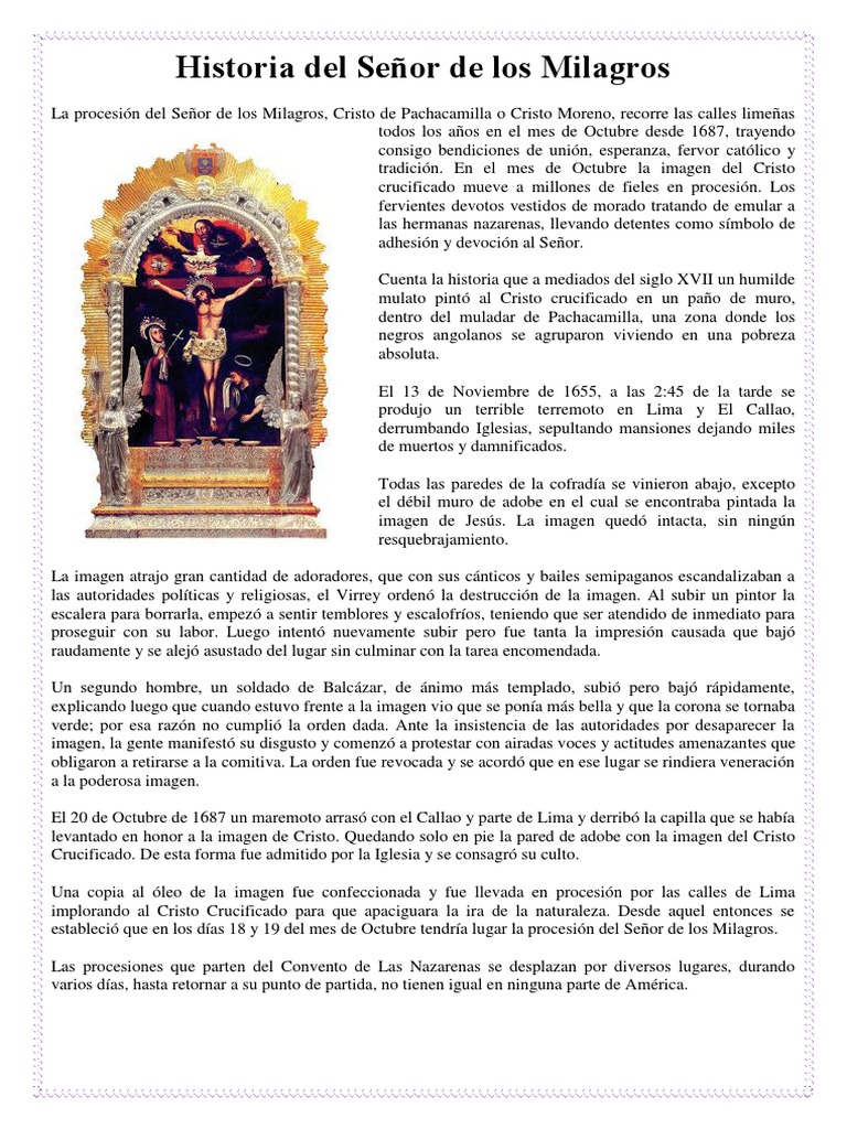 Historia Del Señor De Los Milagros Docx Nuestra Señora De Fátima
