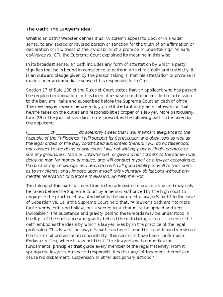 The Oath: The Lawyer's Ideal | PDF | Oath Of Office | Lawyer