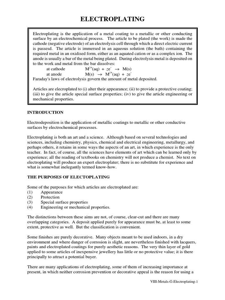 Understanding Electroplating Processes | PDF | Redox | Electrochemistry