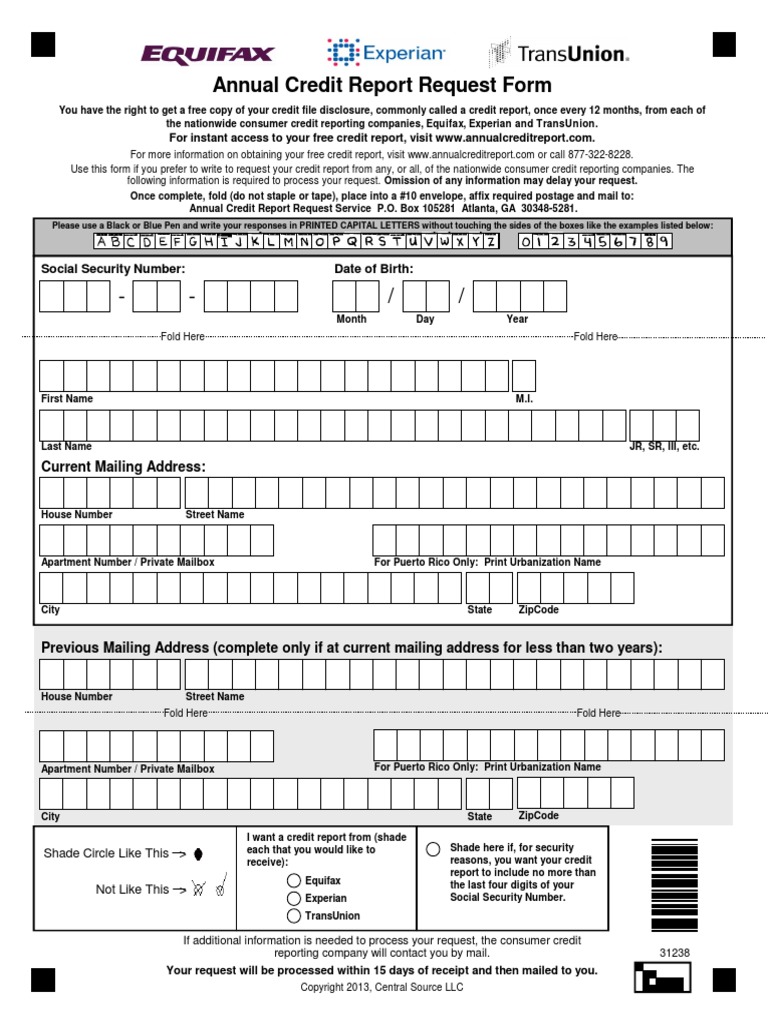Equifax, Experian, Transunion - manualRequestForm | PDF
